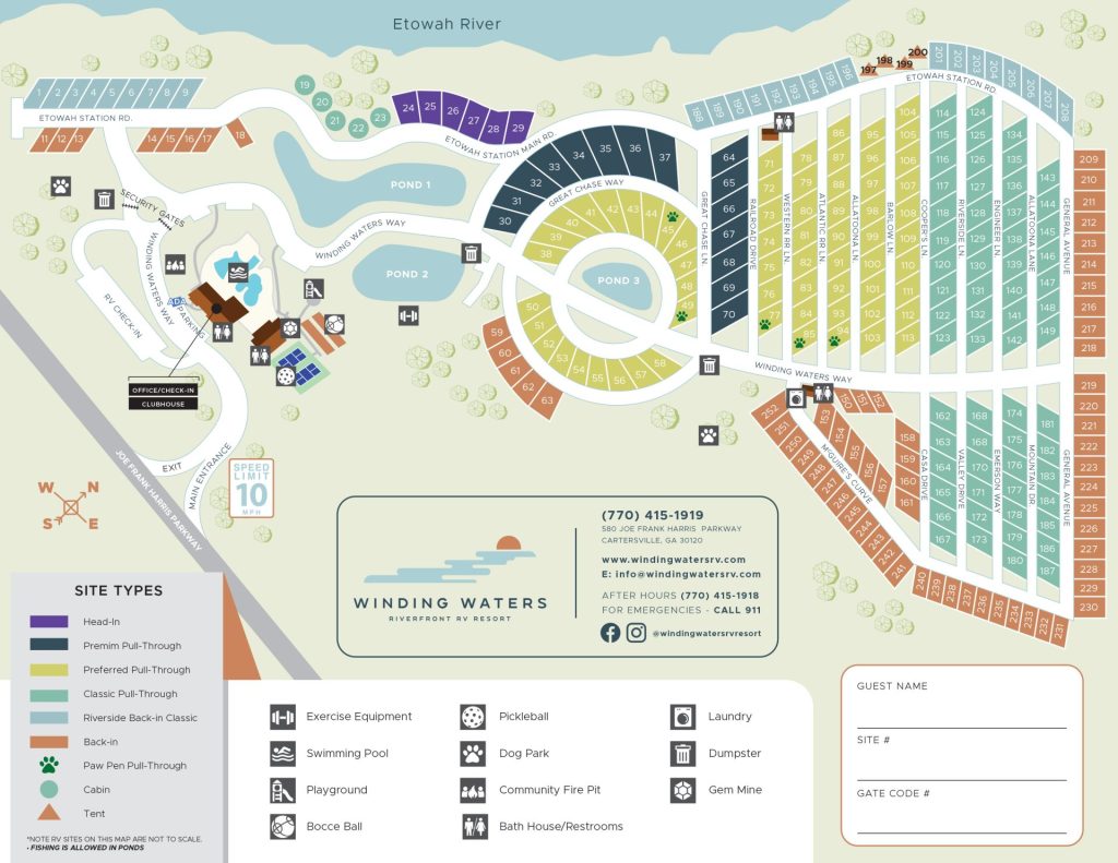 RV Park Map For Winding Waters Riverfront RV Resort